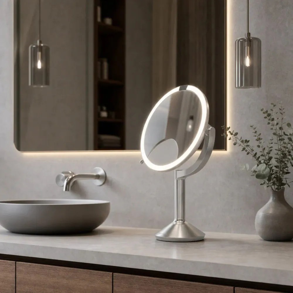 Kosmetické zrcadlo s osvětlením/zvětšovací (zvětšení 5x/zvětšení 10x) ø 20 cm Trio – simplehuman