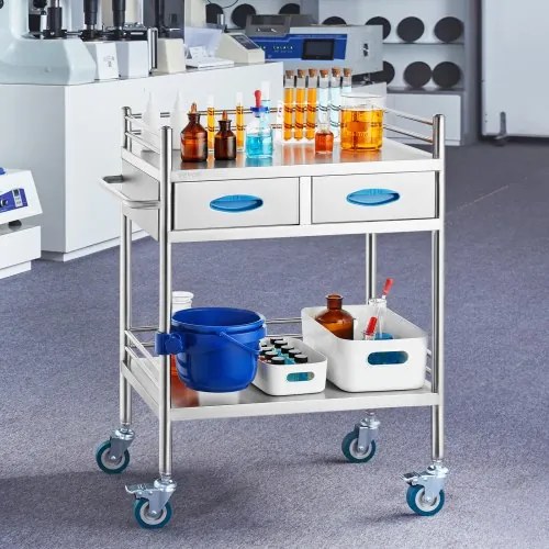 Laboratorní servírovací vozík, 2vrstvý nerezový pojízdný vozík