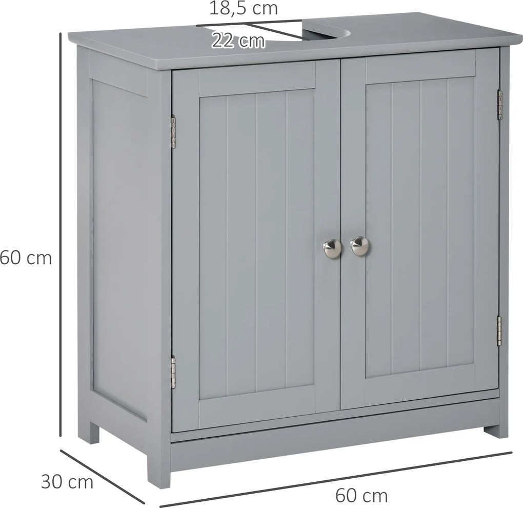 Koupelnová skříňka Kleankin pod umyvadlo - Skříňka pod umyvadlo - Skříň s 2 dveřmi a policí - Rozměry 60D x 30Š x 60V cm - Šedé dřevo
