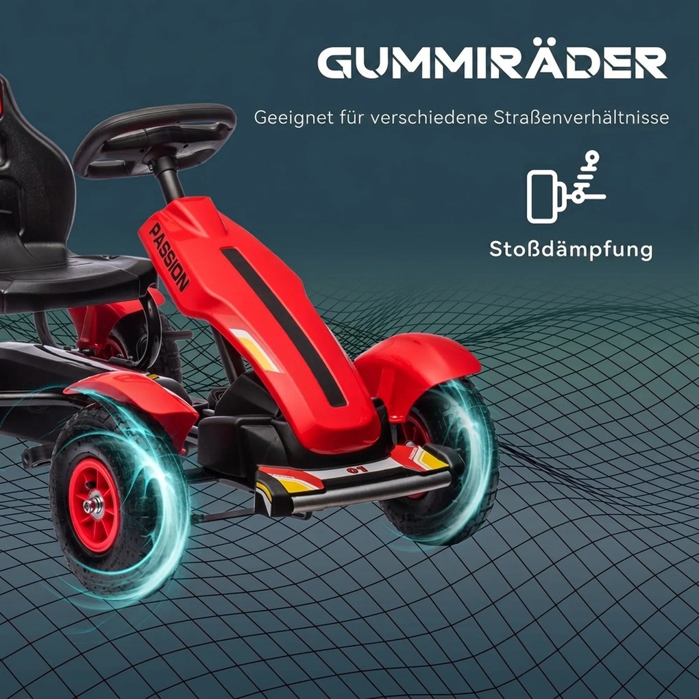 HOMCOM Pedal Go-Kart pro děti od 5 let, pedálové auto s nastavitelným sedadlem, gumovými pneumatikami a ruční brzdou pro chlapce a dívky do 50 kg, ro…