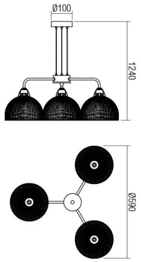 Redo 01-1573 - Lustr na lanku TAMIS 3xE27/42W/230V pr. 59 cm černá