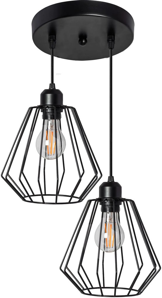 Toolight, Závěsné stropní svítidlo s dvojitým kovovým podkrovím 392196, černá, OSW-04002