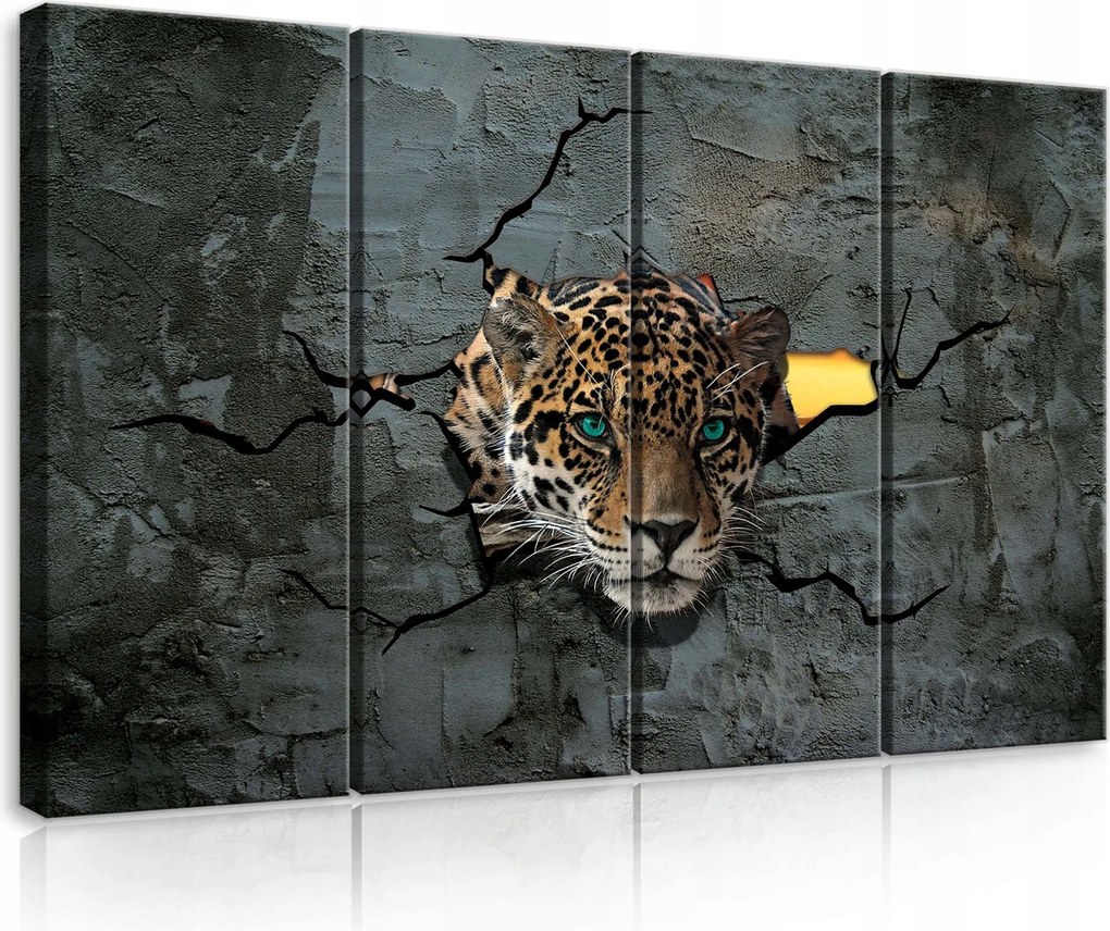 Obraz 120x80 Jaguar průlomová zeď praskliny síla divoká příroda