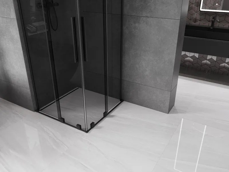Mexen Velar L Duo, sprchový kout s posuvnými dveřmi 90 x 90 cm, 8mm šedé sklo, černá matná, 871-090-090-02-43-70