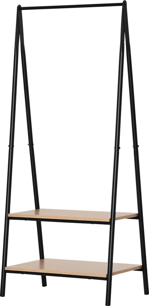 HOMCOM Stojan na oblečení s policí na boty, kovový + dřevěný, černý + přírodní, 64 x 42,5 x 149 cm | Aosom