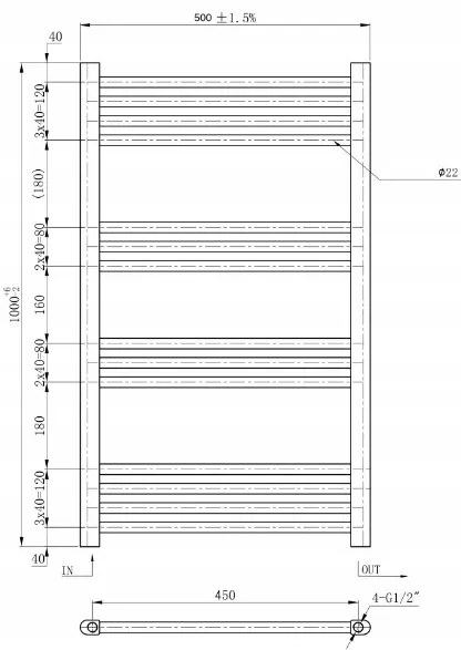 Gamma Erga Basic, topné těleso 1000x500 mm, 385 W, černá, ERG-LAV-BASIC-10050-BK