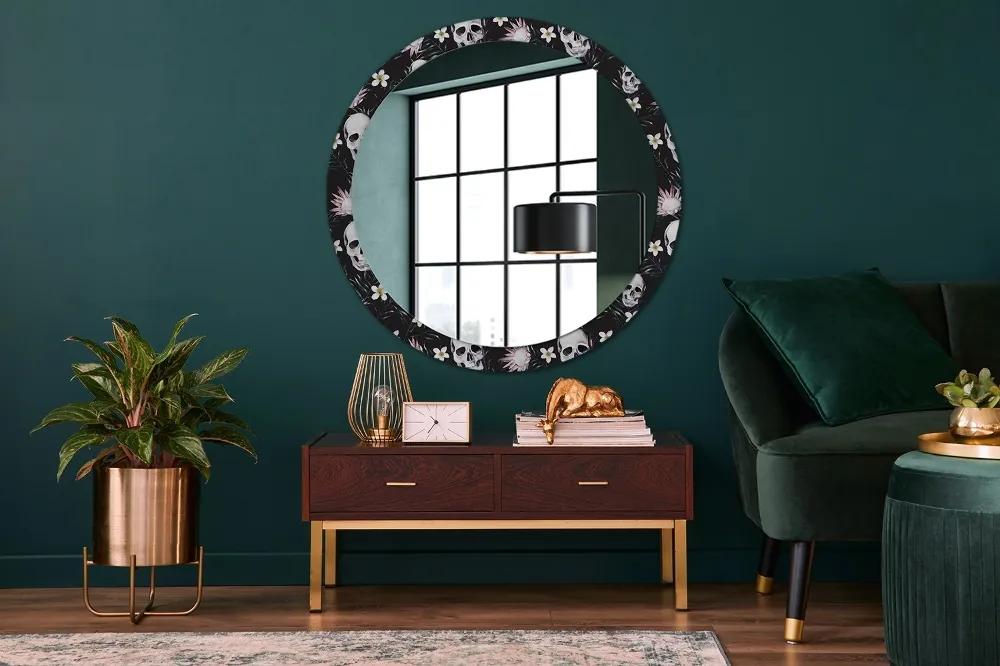 Kulaté dekorativní zrcadlo Květiny lebky fi 100 cm