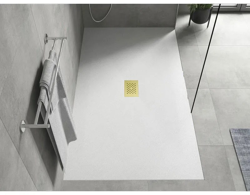 Mexen Hugo, obdélníková sprchová vanička SMC 200 x 100 cm, bílá, zlatá krytka, 42101020-G