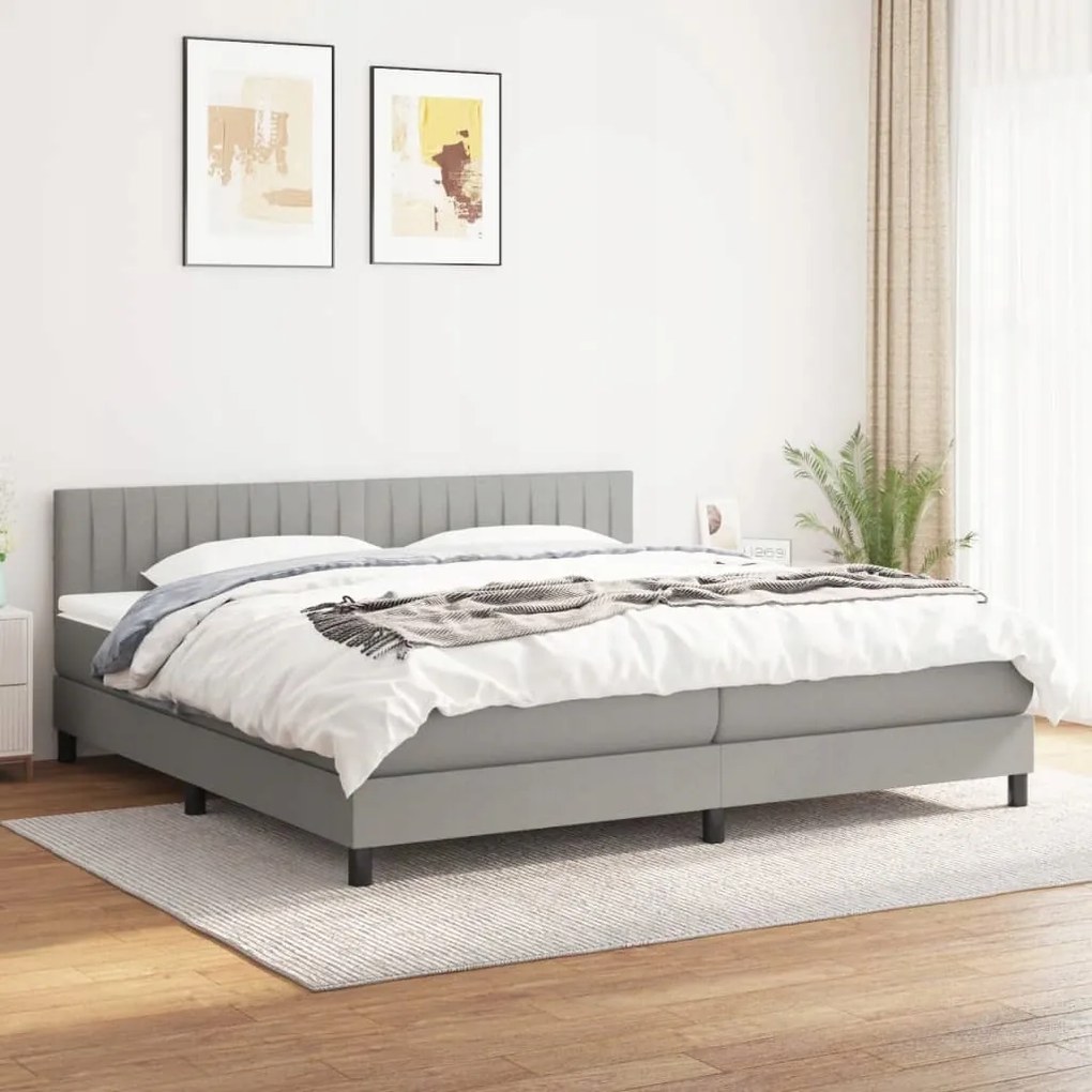 Box Spring Postel S Matrací Textil Světle Šedá Svislé pruhy 200 x 200 cm