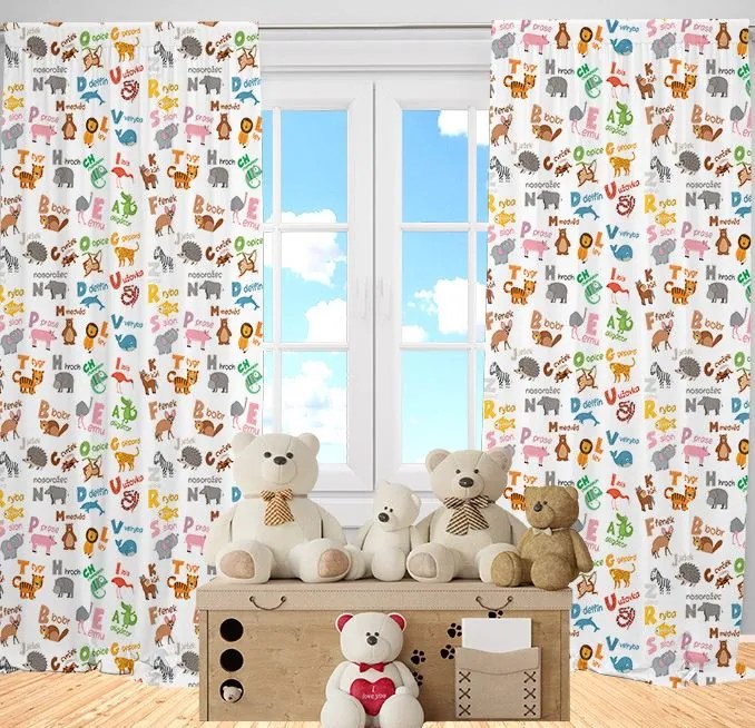 Závěsy dekorační dětské 2x140x250cm - Zvířátka ABC