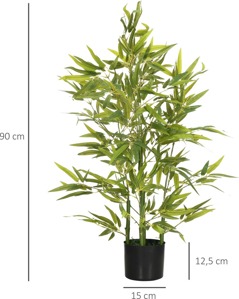 HOMCOM Umělý Bambus Velký 90 cm, Plastové Bambusové Umělé Rostliny, Realistický Faux Bambus v Květináči pro Obývací Pokoj, Ložnici, Zahradu
