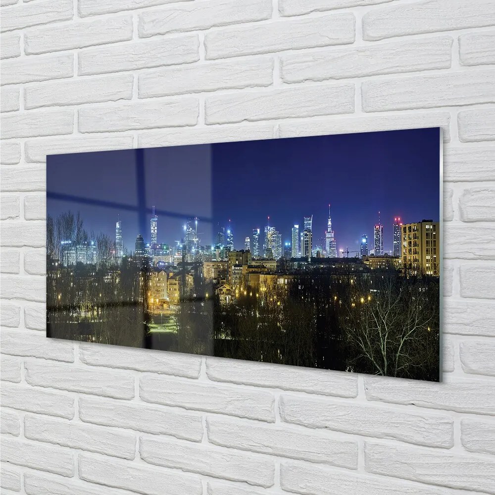 Obraz na skle Noční panorama Varšavy 125x50 cm