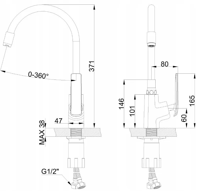 Invena Ligaria, vysoká dřezová baterie s elastickým ramenem, systém Eco Start, černá matná, INV-BZ-39-004-L