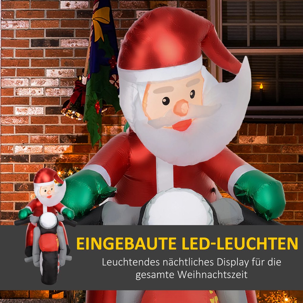 Outsunny Santa Claus na motorce, zahradní dekorace, LED, nafukovací, odolný proti povětrnostním vlivům, 180 x 95 x 170 cm