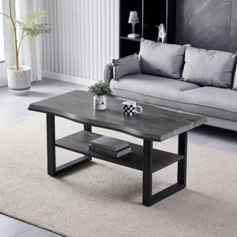 Konferenční stolek 120x60 dekor šedý dub police kovové nohy černý lak CT-F4212 GREY