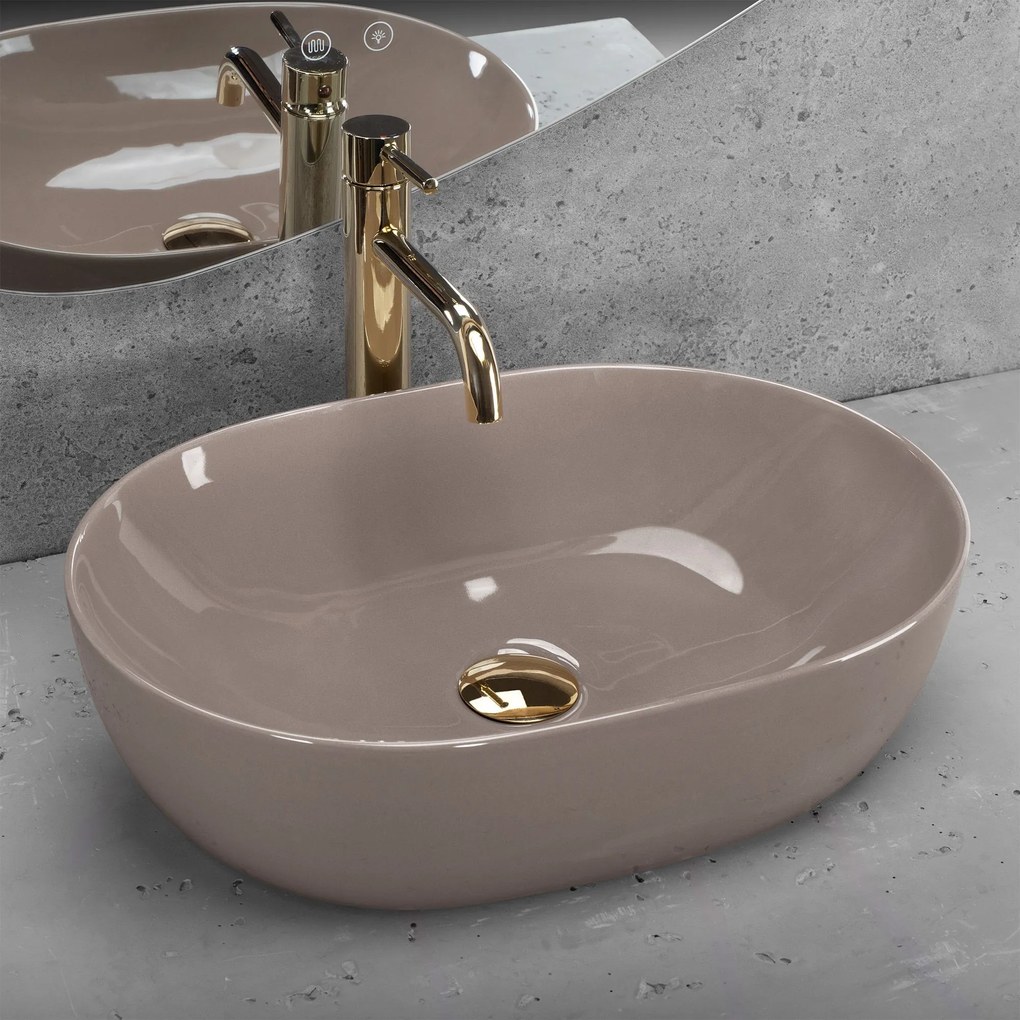Rea Lisa, umyvadlo na desku 490x350x140 mm, béžová lesklá, REA-U6380