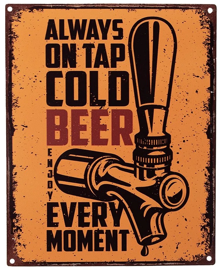 Oranžová nástěnná kovová cedule Cold Beer - 20*1*25 cm