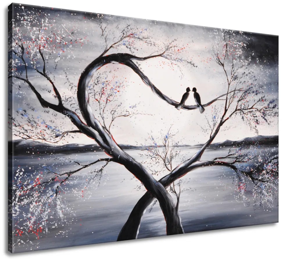 Gario Ručně malovaný obraz Ptačí láska na větvi Rozměry: 120 x 80 cm