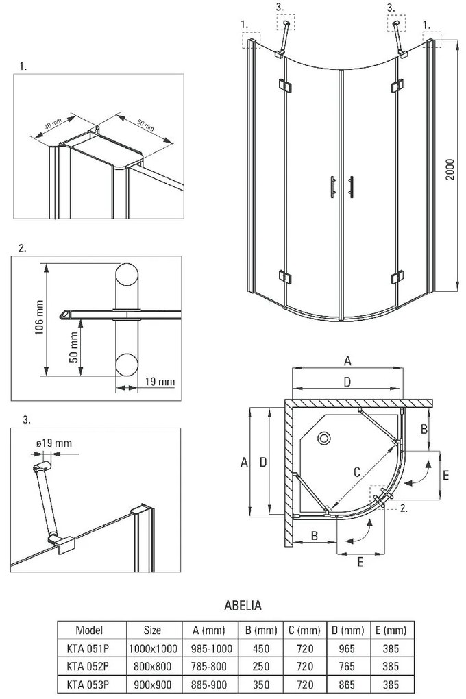 Aplomo Belly-C2 80x80 čtvrtkruhový sprchový kout