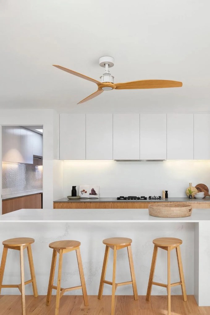 FARO 32110 JUST FAN M stropní ventilátor, bílá/světlé dřevo s DC motorem - FARO