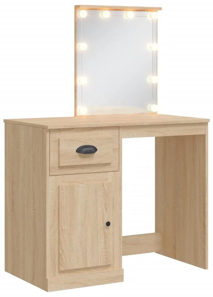 vidaXL Toaletní stolek s LED osvětlením dub sonoma 90 x 42 x 132,5 cm