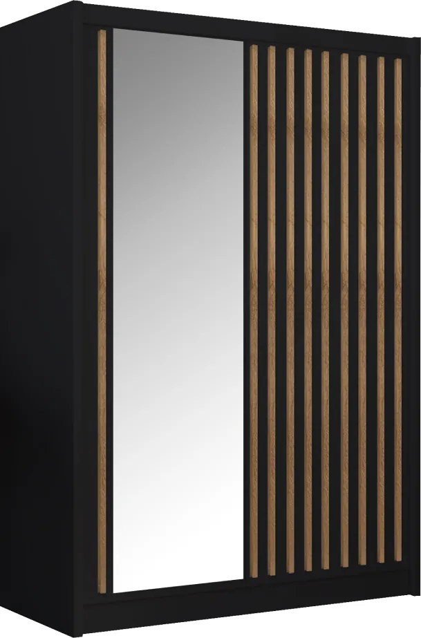 Skříň s posuvnými dveřmi, černá/dub craft, 150x215 cm, LADDER