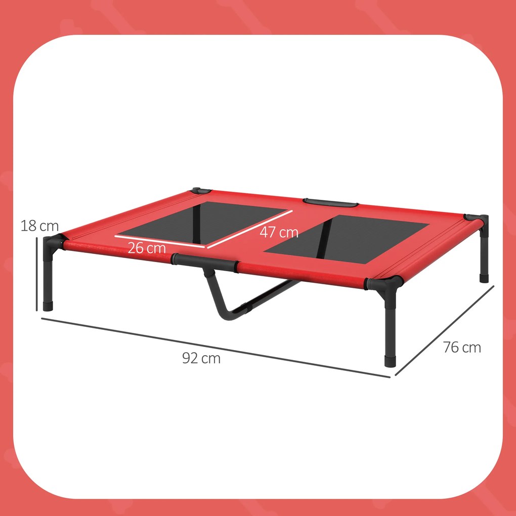 PawHut Zvýšený pelíšek pro psy Pelíšek 92x76x18cm Venkovní prodyšný pelíšek pro velké psy Kempování Oxford Red