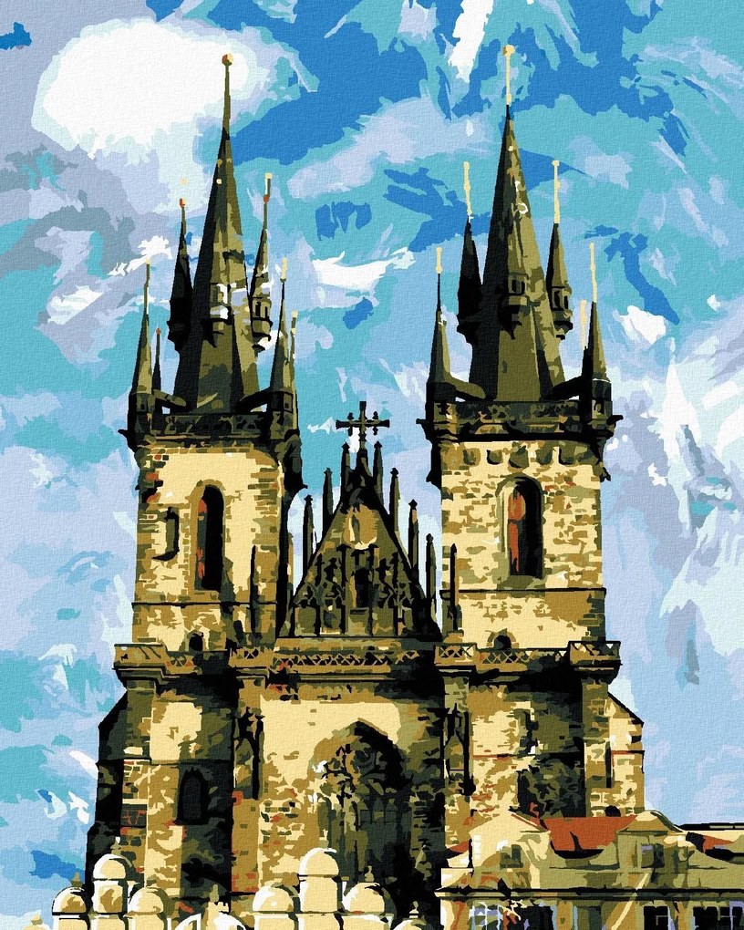 zuty zuty - malování podle čísel - katedrála týnský chrám praha, 40x50 cm, plátno