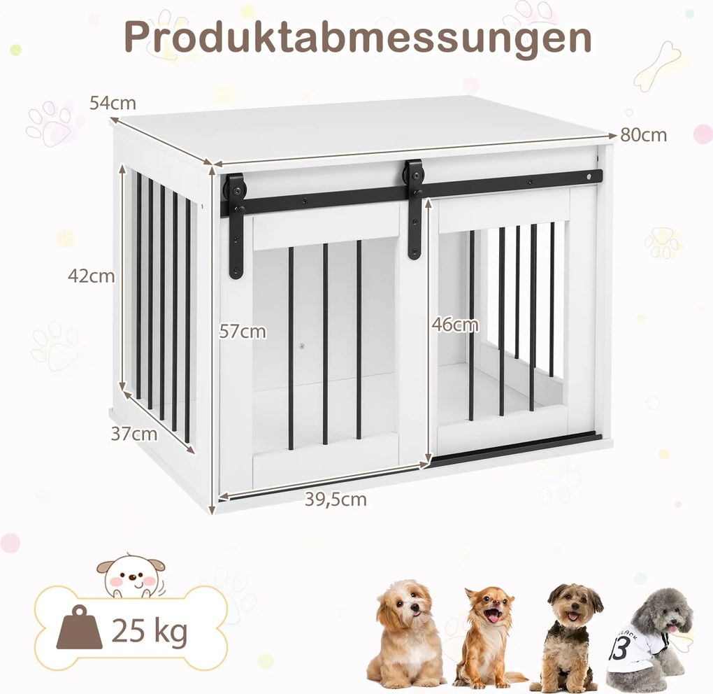 Costway Klec pro psa 80 cm s posuvnými dvířky, bílá