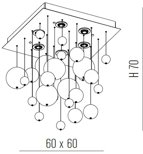 Metal Lux 254.360.01 Bolero, luxusní závěsné svítidlo, 25 kuliček čirého skla, 6x10W GU10, 60x60cm, délka závěsu: 70cm