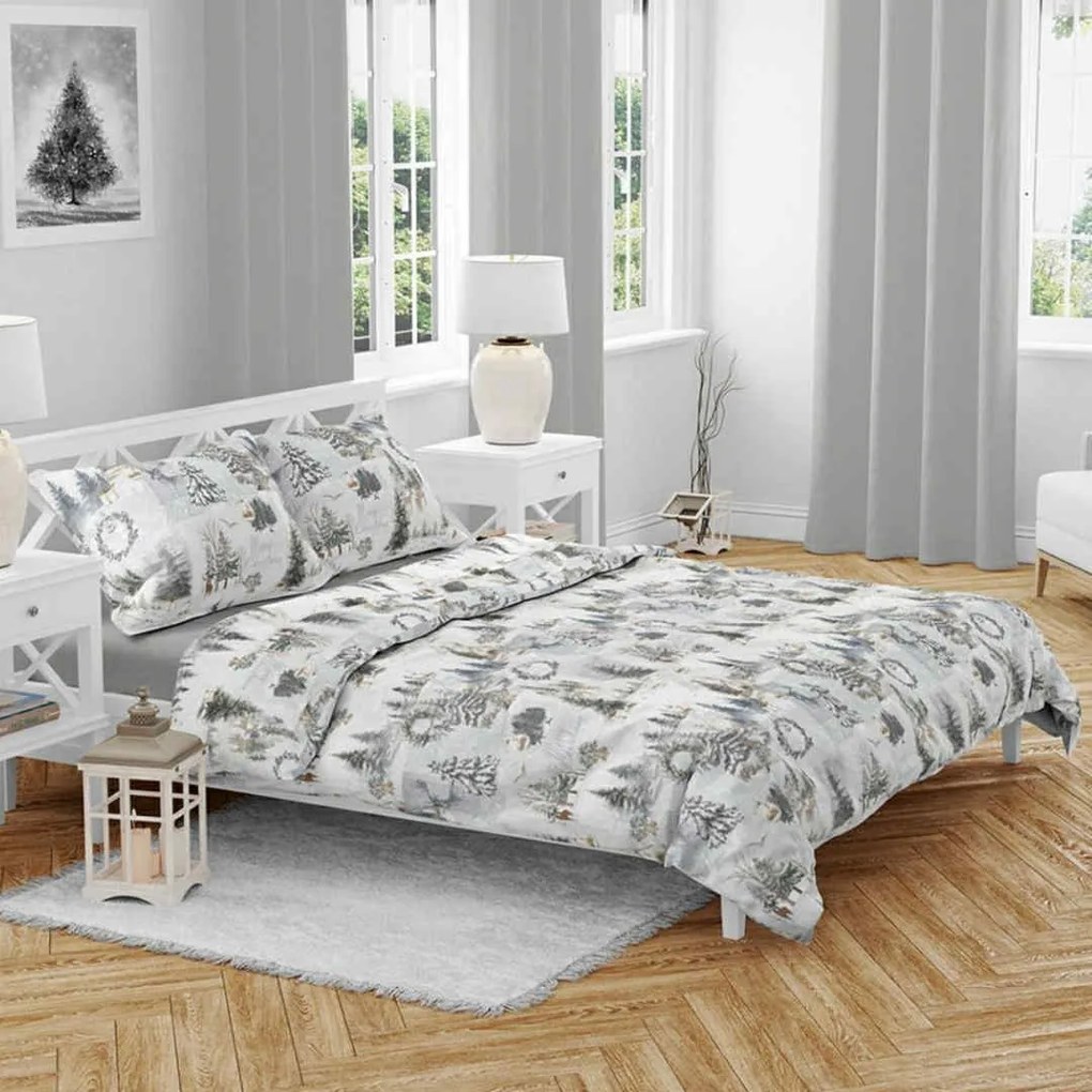 Vánoční povlečení bavlněné Vánoční les TiaHome - 1x Polštář 90x70cm, 1x Přikrývka 140x200cm