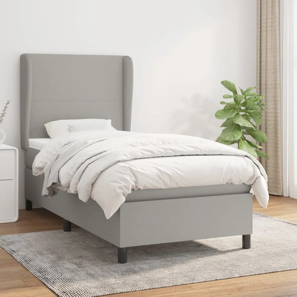 Box spring postel s matrací světle šedý 100 x 200 cm textil 3127781