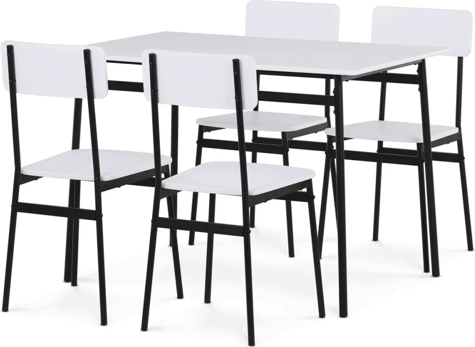 Set jídelní (1+4), MDF dekor divoký dub, černý kov (110 x 70) cm bílá