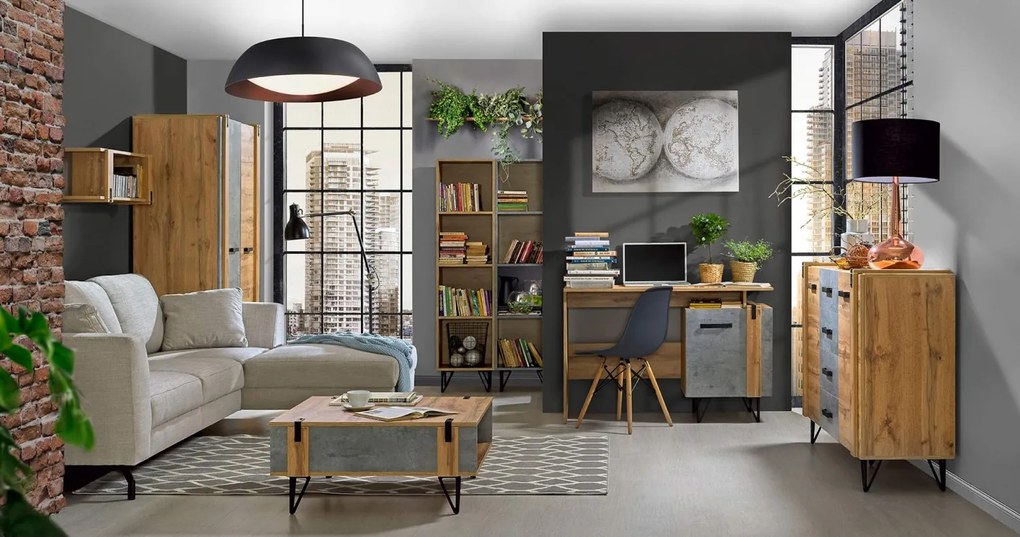 Komoda LOFTER 06 beton millenium + dub wotan