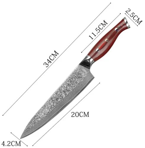 KnifeBoss kuchařský damaškový nůž Chef 8" (200 mm) Black & Red VG-10