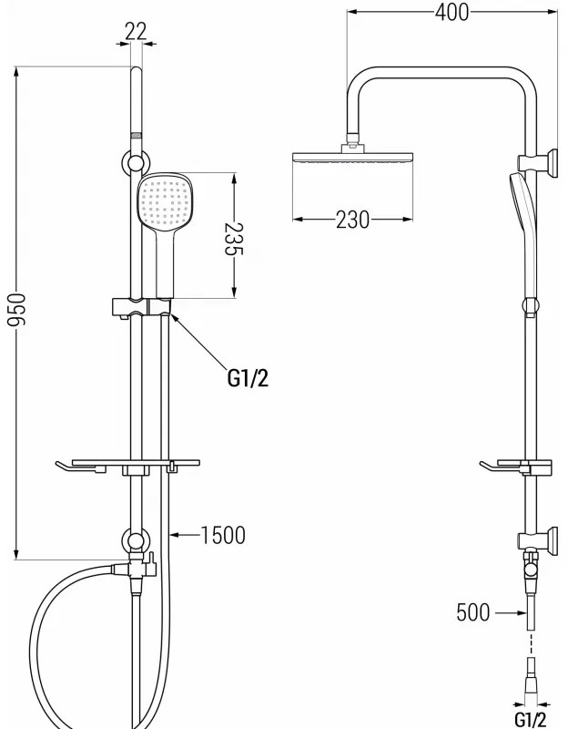 Mexen sprchový set T33 s horní hlavicí čtvercovou, chromová, 798333393-00