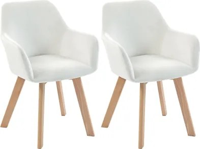 HOMCOM 2ks set jídelních židlí, polstrované sedadlo s sametovým vzhledem, dřevěné nohy, krémová