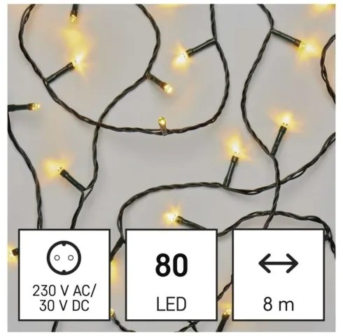 Vánoční osvětlení EMOS D4AW02 ZY1702T 80LED řetěz 8m teplá bílá s časovačem