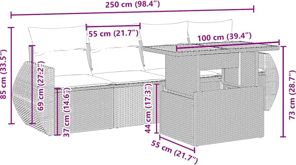 5dílná zahradní sedací souprava s poduškami béžová polyratan 3272073