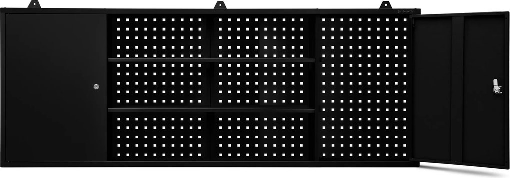 Závěsná dílenská skříň s perforovanou stěnou, černá, 1600x600x200 mm: LEO All Black