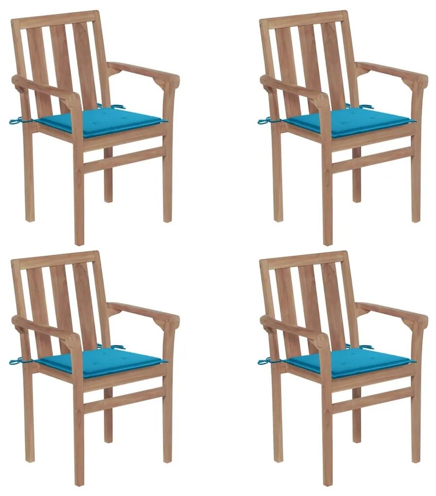 3073383 vidaXL Stohovatelné zahradní židle s poduškami 4 ks masivní teak