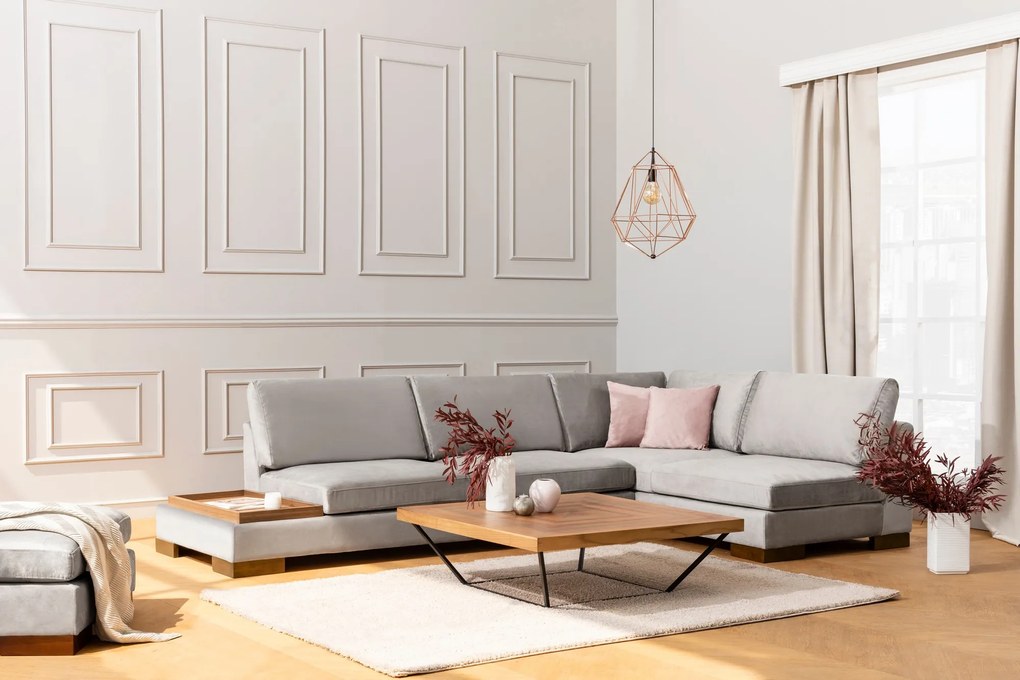 Hanah Home Rohová pohovka TULIP světle šedá pravý roh s pufem 560ARE1154