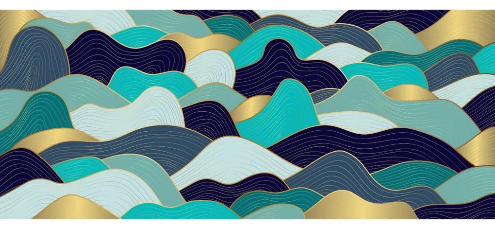 Lenbutik Lněné prostírání 48x32 cm Art deco - zlaté vlny/ Golden waves