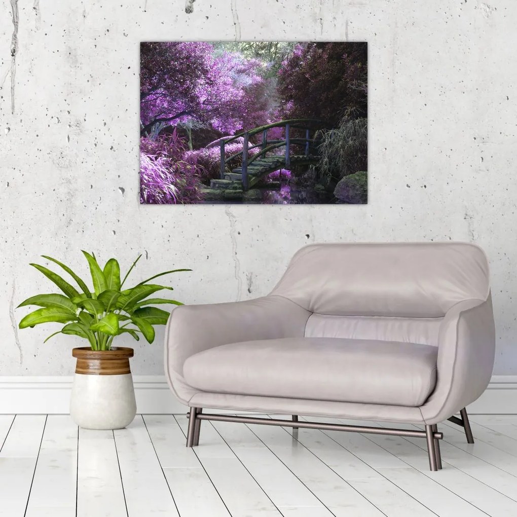 Skleněný obraz fialové zahrady (70x50 cm)