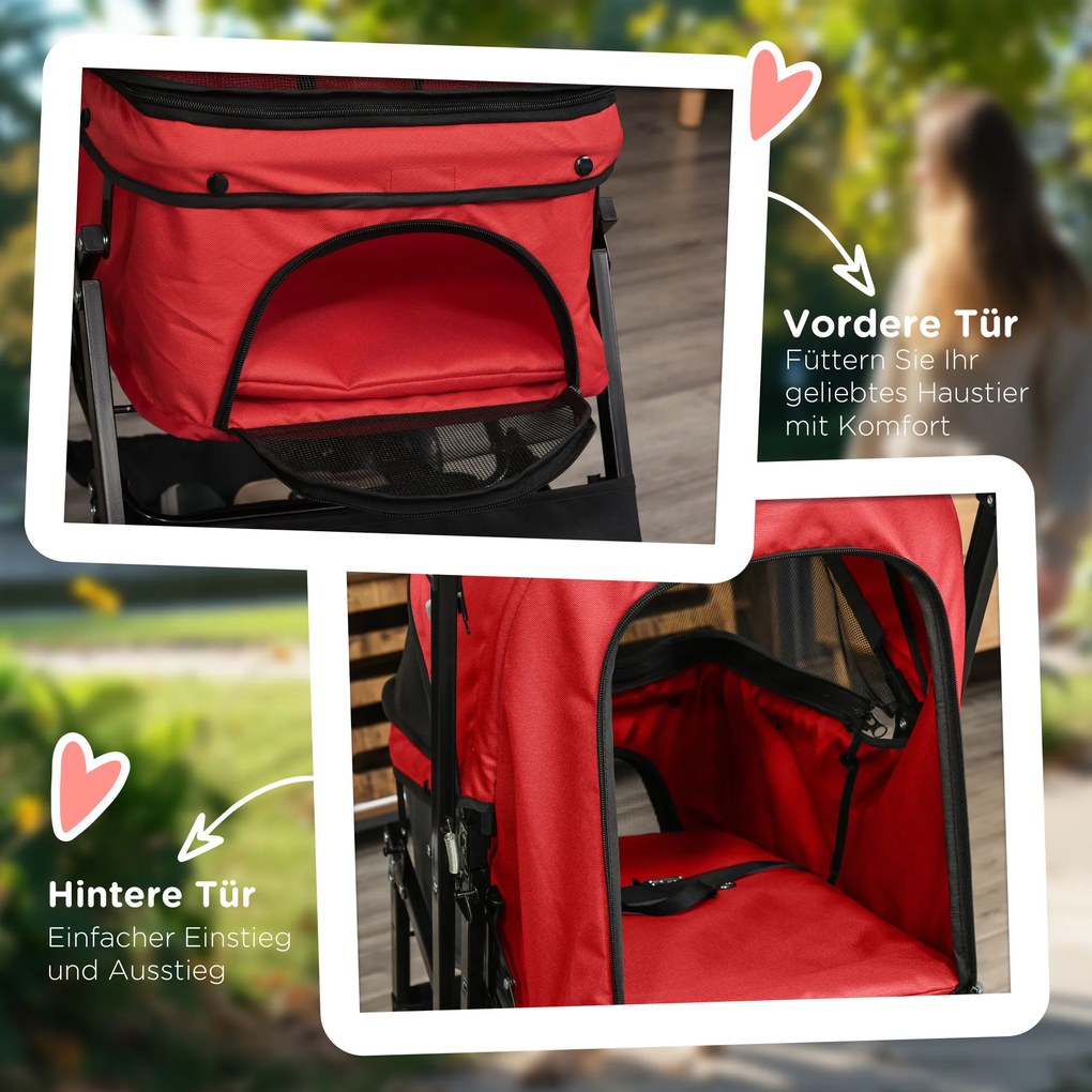 PawHut Kočárek pro psy Oxford Red 76,5x52x95cm Malí psi a kočky