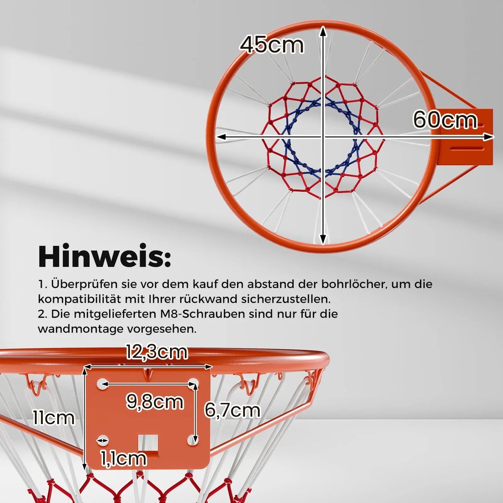 Costway Ø45 cm Standardní basketbalový koš se sítí Mini basketbalový koš