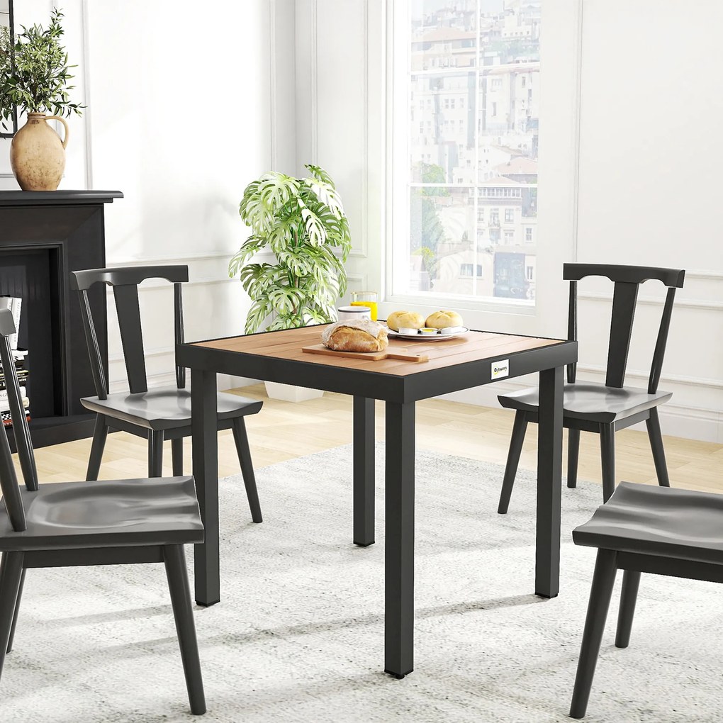 Outsunny zahradní stůl pro 4 osoby jídelní stůl hliníkový stůl 80x80x74 cm, snadno udržovatelný plast, přírodní černá, ideální pro zahradní nábytek a…