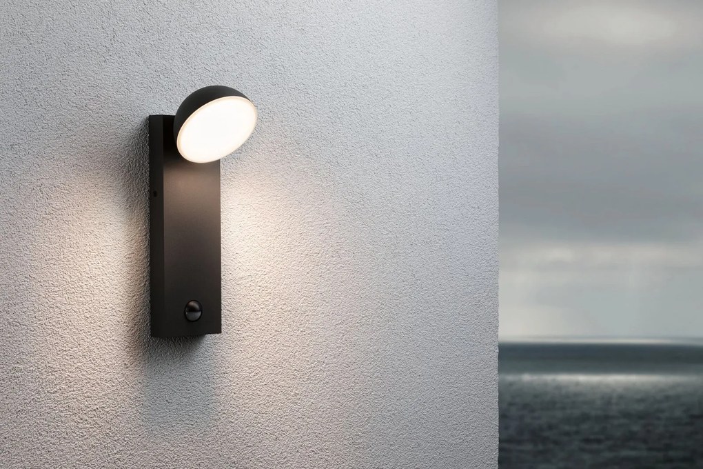 P 94739 LED venkovní nástěnné svítidlo Puka IP44 kruhové 110x125mm 3000K 8,5W 230V antracit hliník - PAULMANN