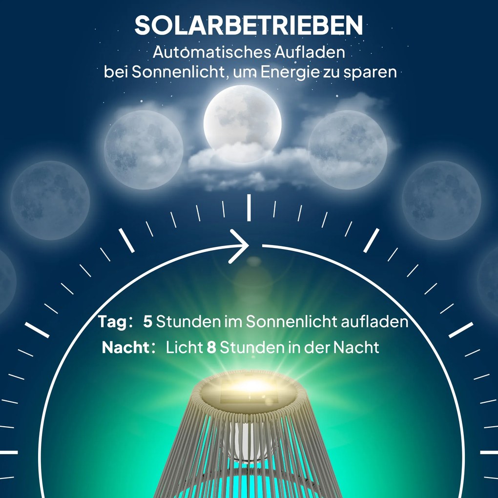Outsunny Solární stojací lampa ratan Solární lampy se světelným senzorem 25 LED světel Solární světlo v boho stylu Ø33 x 135 cm