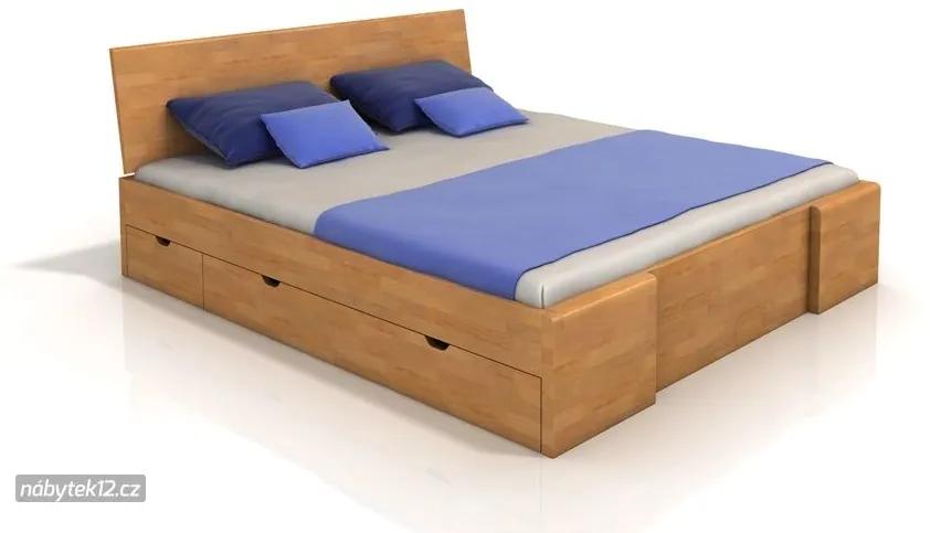 Manželská postel Visa 5 s úložným prostorem, masiv buku, přírodní buk